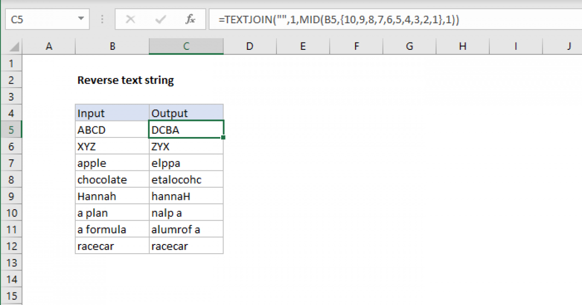 Reverse Text String Excel Formula Exceljet